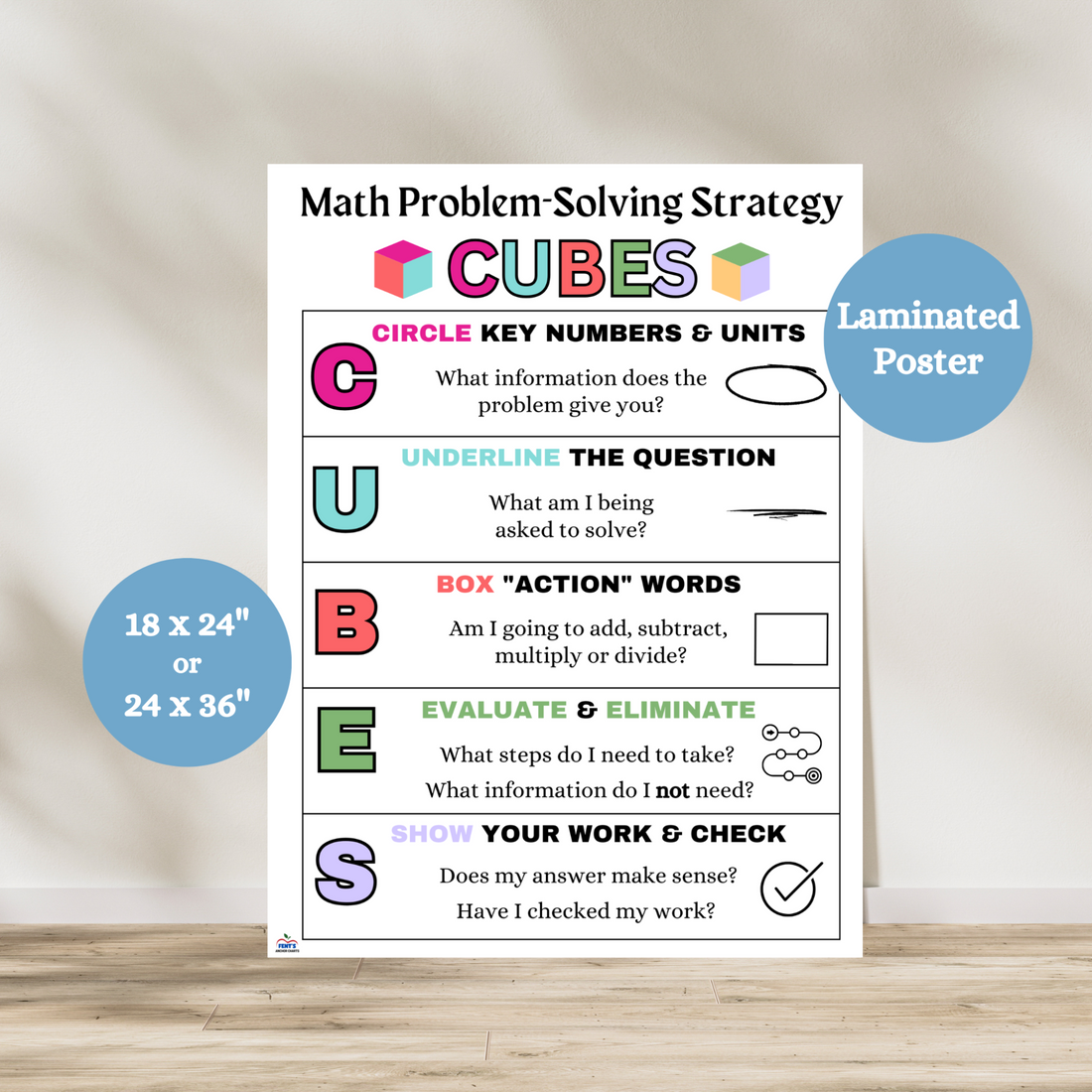 CUBES Strategy for Math Problem Solving | Laminated Math Posters – Fent ...