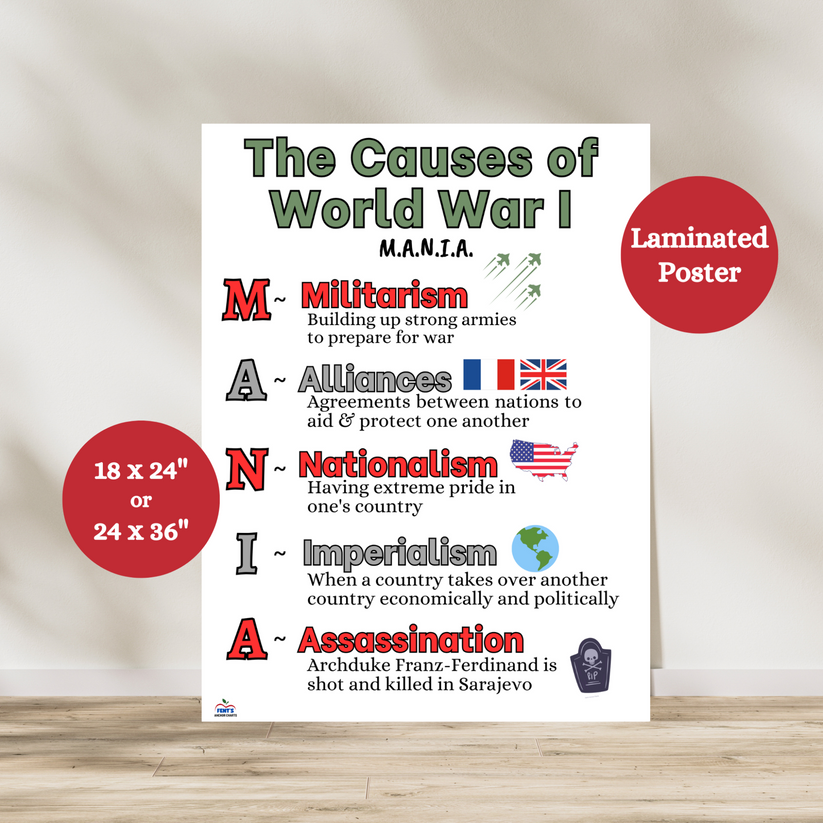 MANIA Causes of World War I Poster | High School History Anchor Chart ...