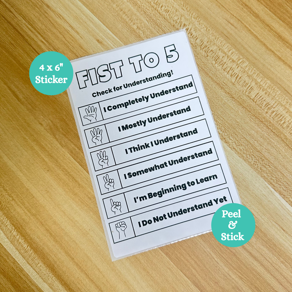 Fist to Five Check Understanding | Thermal Printer Anchor Chart Sticker ...