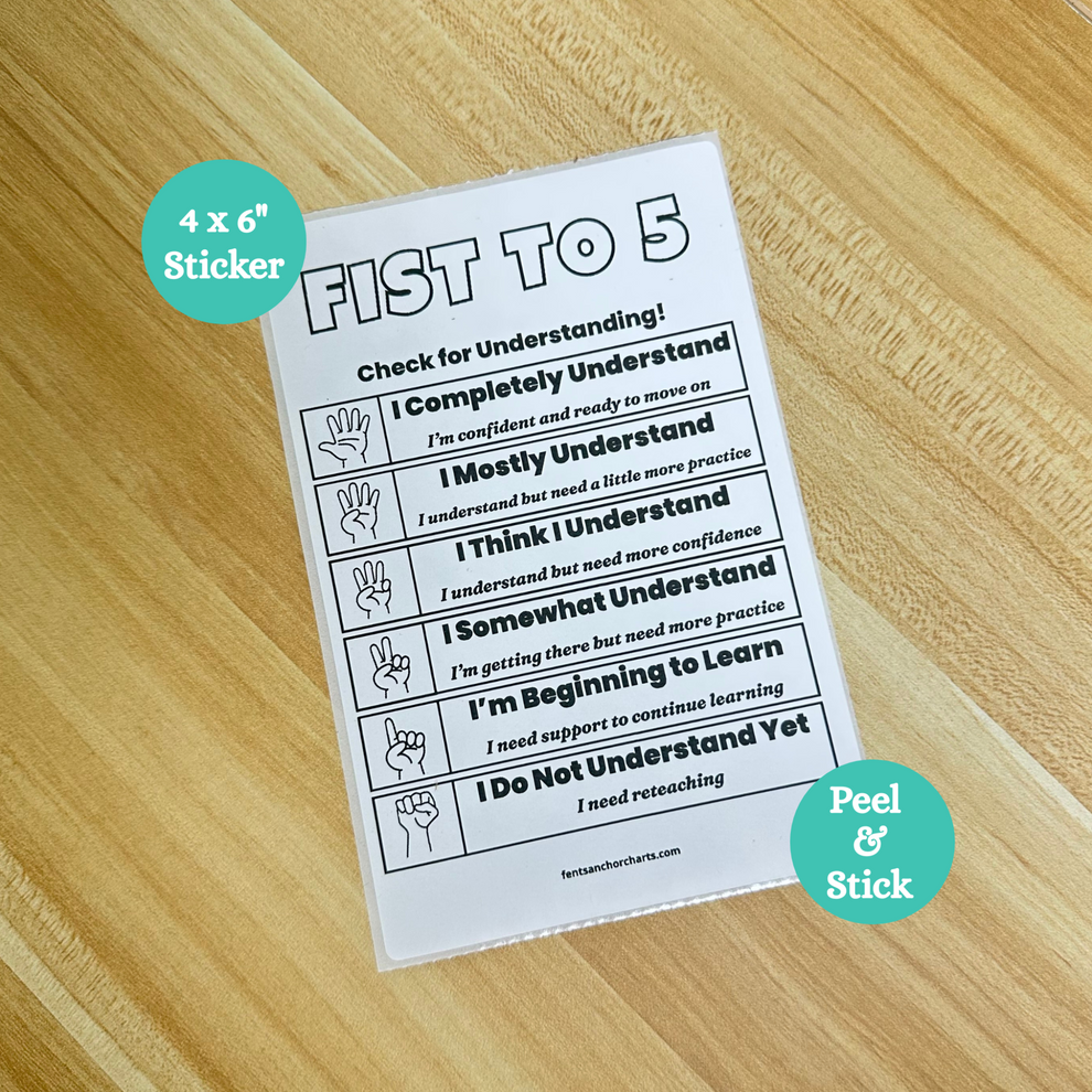Fist to Five Check Understanding | Thermal Printer Anchor Chart Sticker – Fent's Anchor Charts